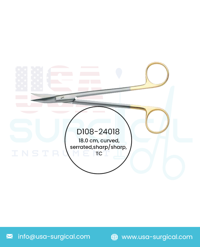 Davis, Scissors, curved, serrated, sharp/sharp, TC - GOLD - USA Medical ...